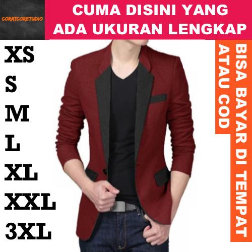 Jual 19 WARNA Blazer Jas Pria Polos Kantor Kerja Saku MERAH MAROON ...