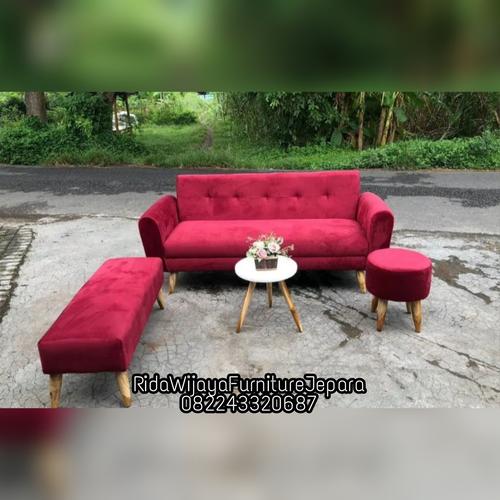 Jual set sofa 3 jati minimalis / sofa 3 seater dan stool panjang / sofa ...