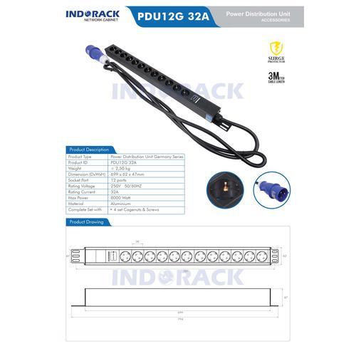 Jual INDORACK PDU12G-32L STOP KONTAK 12 OUTLET GERMANY With Head Plug ...