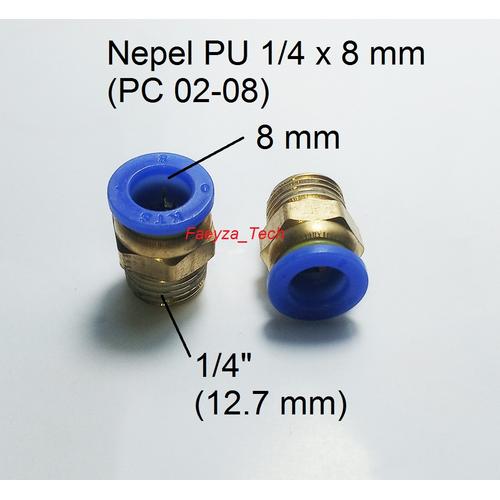 Jual FITTING LURUS MALE PNEUMATIC SELANG 8MM DRAT 1/4" | NEPEL PU 1/4 X 8 | PC 08-02 - Kota ...