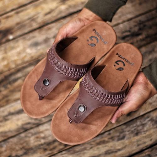 Jual Sandal Kulit Pria CLOVER Sandal Jepit Simpel Cowok Sendal Kulit ...