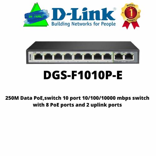 Jual D-Link DGS-F1010P-E 250M Data PoE Switch Gigabit 8 Port dan 2 ...
