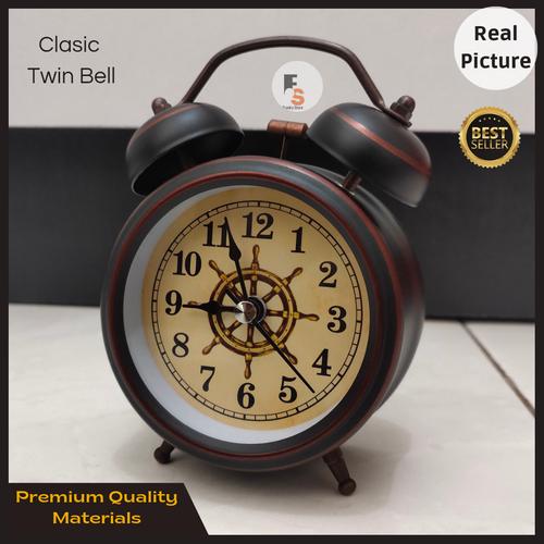 Jual Jam Weker Beker Alarm Kring Meja Bulat Mewah Motif Setir Klasik ...