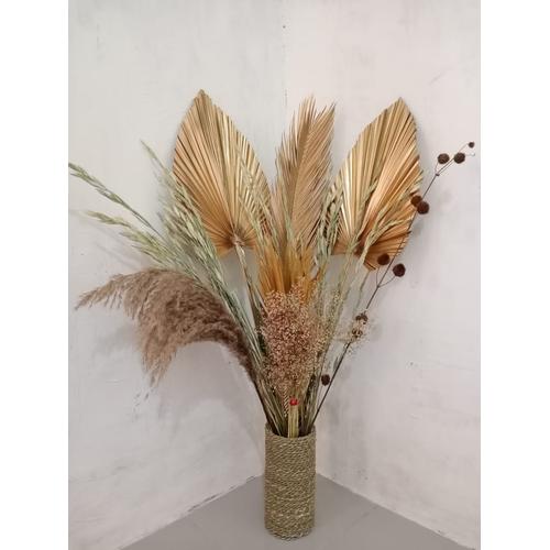 Jual Paket Bunga Kering+Pot Mendong Daun Palem Kering Dekorasi Rustic ...