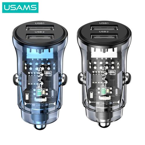 Promo USAMS C31 Car Charger Mini Dual USB Transparent Fast Charge 3A ...
