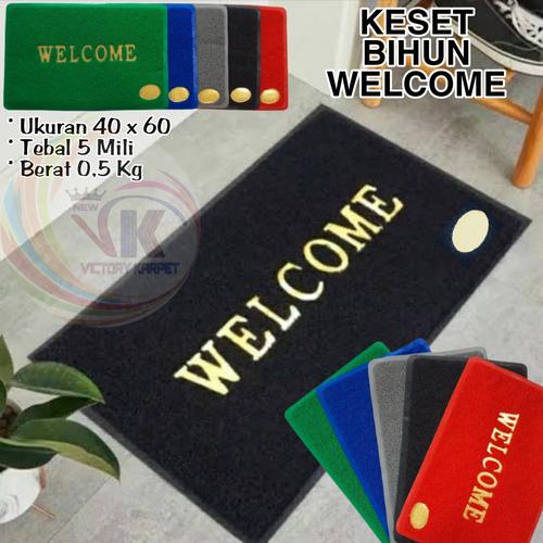 Jual KESET KAKI ANTI SLIP BIHUN MOTIF WELCOME 40CM X 60CM - Merah ...