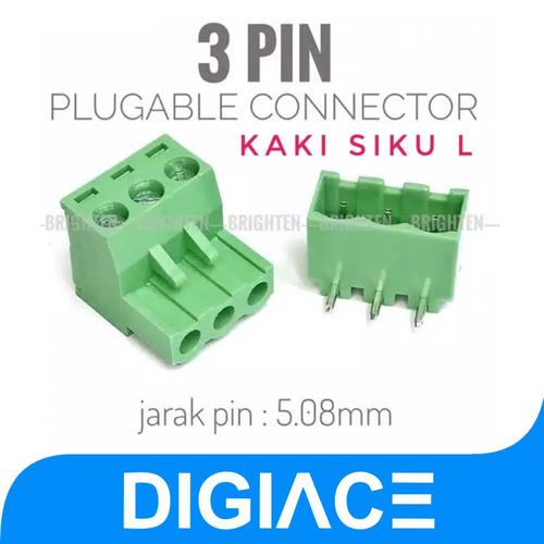 Jual Plugable Connector 3p Terminal Blok 3 pin Hijau Right Angle 5.08mm ...
