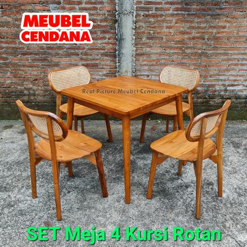 Jual dining set meja makan, meja cafe set kursi rotan jati minimalis - 1 meja 4 kursi - Kab ...