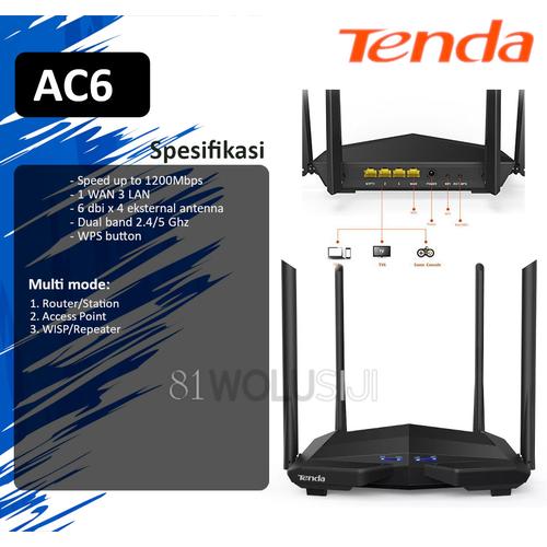 Jual TENDA AC6 - AC1200 Dual Band Wireless 2.4/5GHz Smart Router - Kota Surabaya - Wolusiji ...