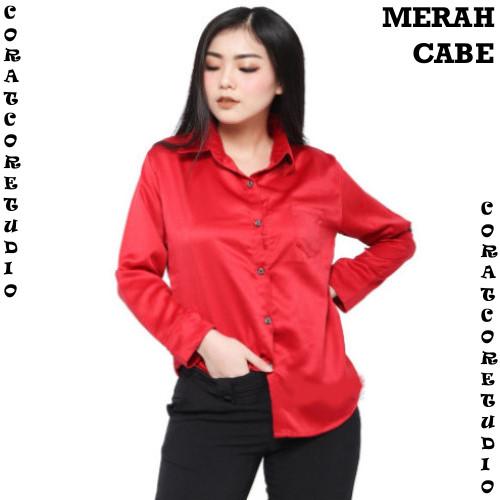 Jual CORAT CORET Hem Cewek Panjang Satin Polos MERAH CABE BENDERA ...