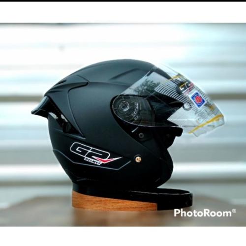 Jual HELM G2 OPTIMAX HALF FACE SOLID+SPOILER DOUBLE VISOR - Dof+Spoiler ...