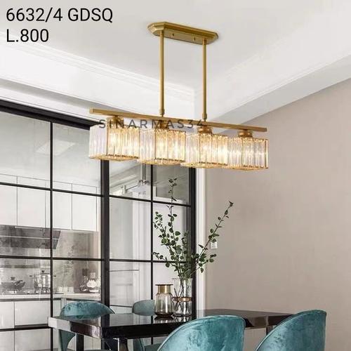 Jual Lampu Gantung Crystal 6632 4L SQ 80cm Lampu Hias Pantry Long ...