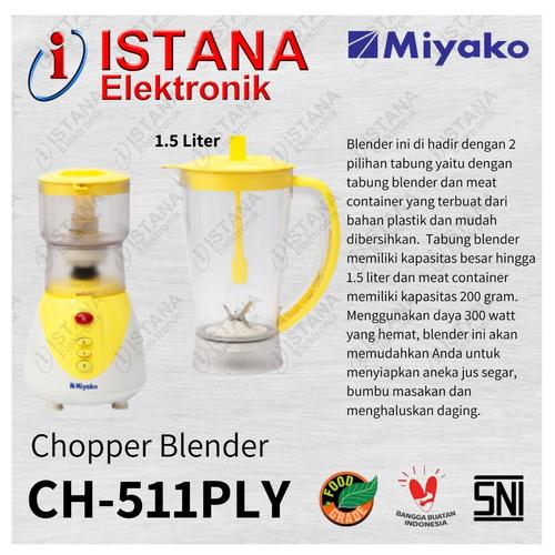 Jual MIYAKO CHOPPER BLENDER 1.5 LITER PLASTIK CH-511PLY - Kota ...