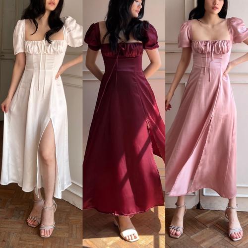 Jual Adella Puff Midi Silk Dress - Pink, S - Jakarta Utara - EMVE ...