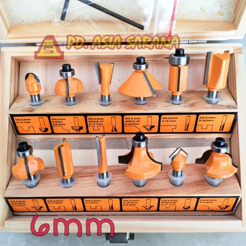 Jual Router Bit 6mm Set 12pcs INGCO AKRT1201 Mata Mesin Profil Kayu ...