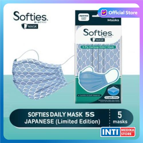 Jual SOFTIES - Masker 3 Ply Earloop Japanese Sachet 5s | Daily Mask ...