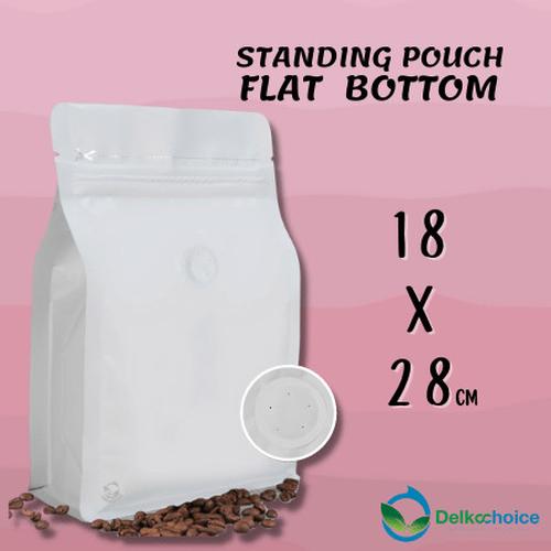 Jual STANDING POUCH FLAT BOTTOM PUTIH +VALVE - KEMASAN SNACK KOPI ...