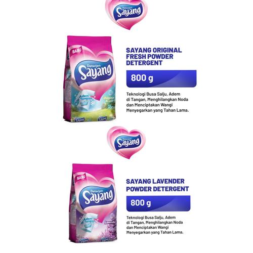 Jual Detergent Bubuk Sayang 800gr Deterjen Original dan Lavender Powder ...