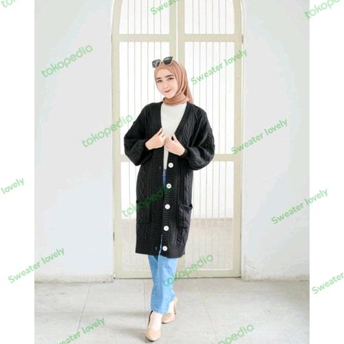 Jual long cardigan wanita model terbaru - Hitam, All Size - Kab ...