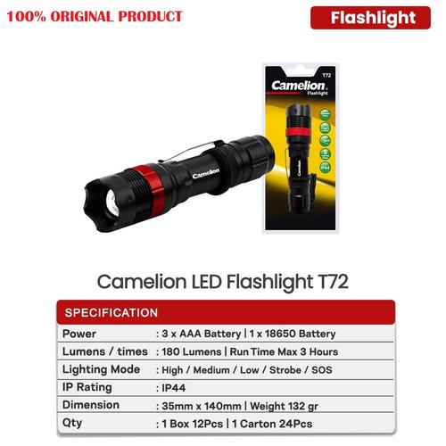 Jual Camelion Flashlight T72 LED IP44 120m Senter Camping with Strobo ...