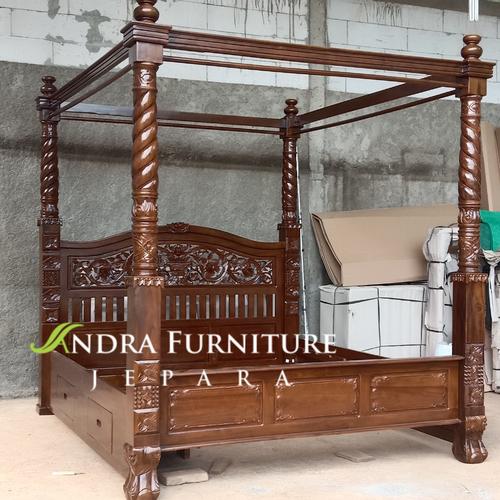 Jual divan,dipan/tempat Tidur full ukir kayu jati kanopi tiang ulir 2 ...