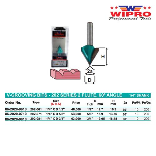 Jual WIPRO Mata Profil/Router 202 V-Grooving Bits 2 Flute 60 Degree - 1 ...