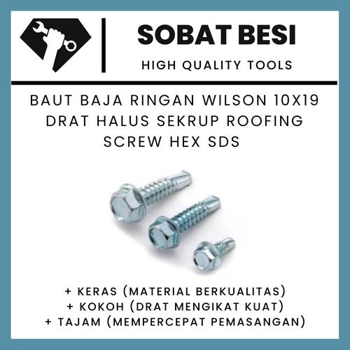 Jual Baut Baja Ringan Wilson 10x19 drat halus sekrup roofing screw Hex ...