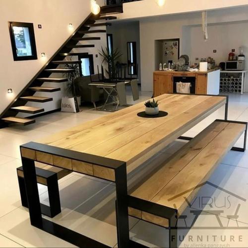 Jual meja makan set dining table bangku panjang kayu jati jepara - Kab ...