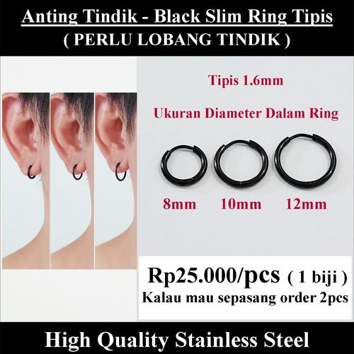 Jual Anting Tindik Cowok Pria - Black Slim Ring Tipis - 8mm - Kota ...