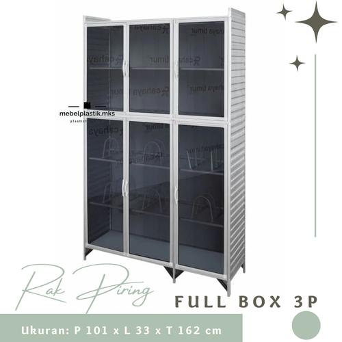 Jual Rak Piring Full Box Kaca 3 Pintu Tiang Besar Riben/Putih Cahaya ...