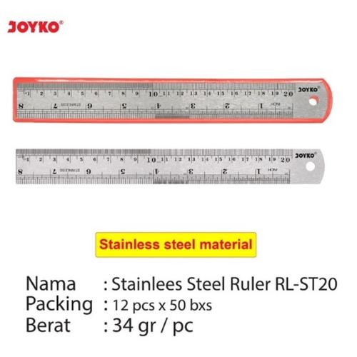 Jual Penggaris besi stainless steel metal ruler joyko 20 cm RL-ST20 ...