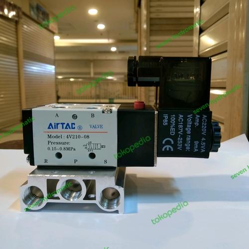 Jual SOLENOID VALVE AIRTAC 4V210-08 1 SET 4 UNIT VALVE DAN MANIFOLD 4 ...