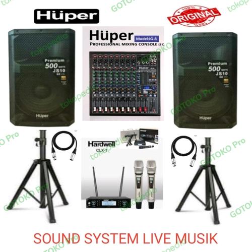 Jual paket sound system speaker aktif 15" Huper JS10, mixer 8ch, mic ...