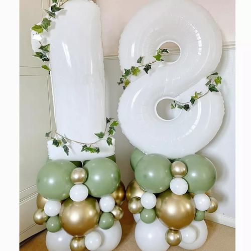Jual balon standing angka putih 80 cm 29 pcs white matcha green ...