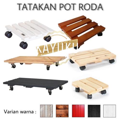 Jual Stand Tatakan Pot Roda / Dolly plant / Standing pot kayu - Putih ...