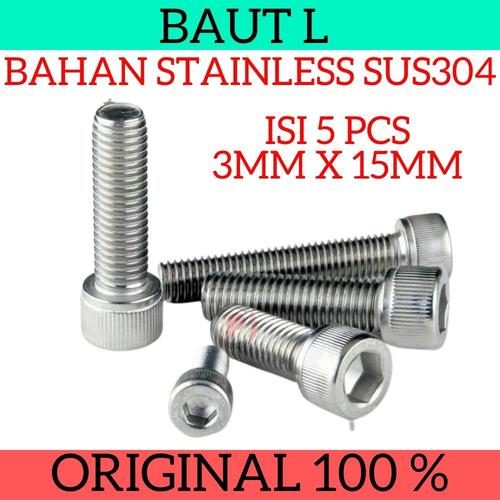 Jual Isi 5 Pcs Baut L Ukuran 3 x 15mm 3x15mm Bahan Stainless Steel ...