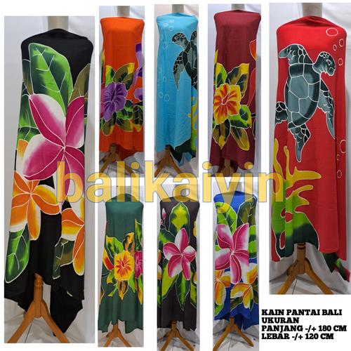 Jual Kain pantai bali tebal tanpa rumbai motif lukis bunga - Hitam ...