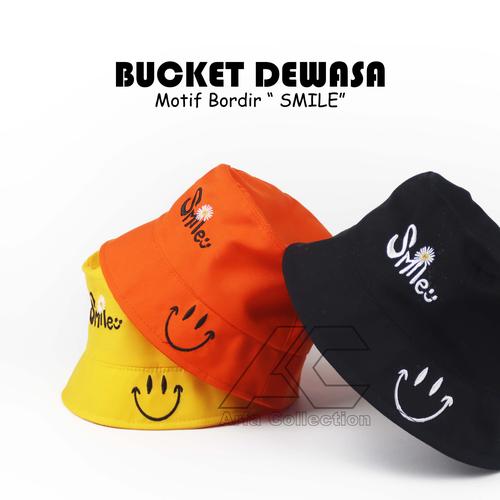 Jual Topi Bucket Perempuan Motif Smile-Daisy Dewasa - Dws Hitam - Kab ...