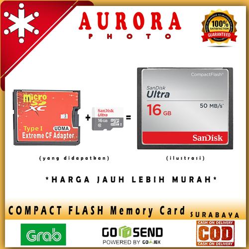 Jual Memory Sandisk Compact Flash CF Ultra 16Gb 32Gb ( Adapter + SD Card) - Micro8gb - Kota ...