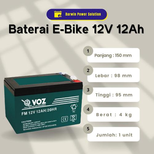 Jual BATTERY AKI BATERAI VOZ 12V 12AH / AKI E BIKE / BATERAI SEPEDA ...