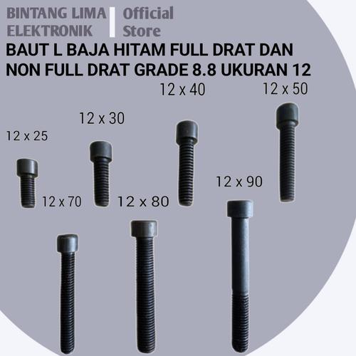 Jual baut L baja hitam full drat dan non full drat grade 8.8 ukuran 12 ...