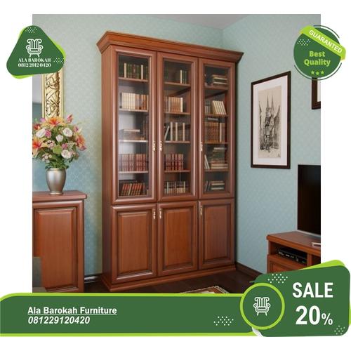 Jual lemari buku 3 pintu lemari rak buku kayu jati solid minimalis ...