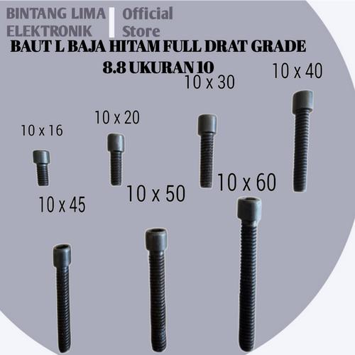 Jual baut L baja hitam full drat grade 8.8 ukuran 10 - 10 x 50 mm - Kab ...