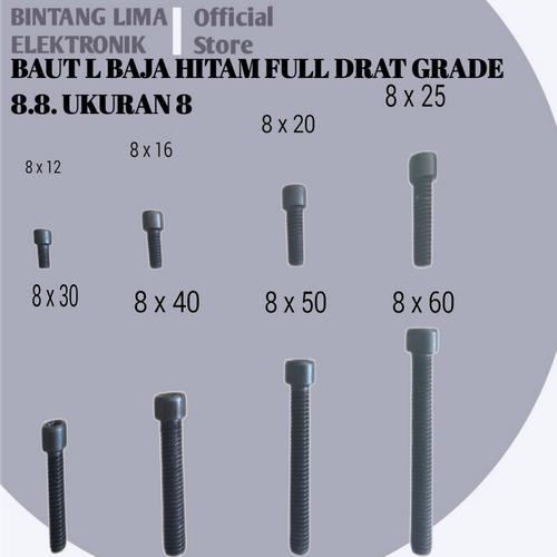 Jual baut L baja hitam full drat grad 8.8 ukuran 8 - 8 x 50 mm - Kab ...