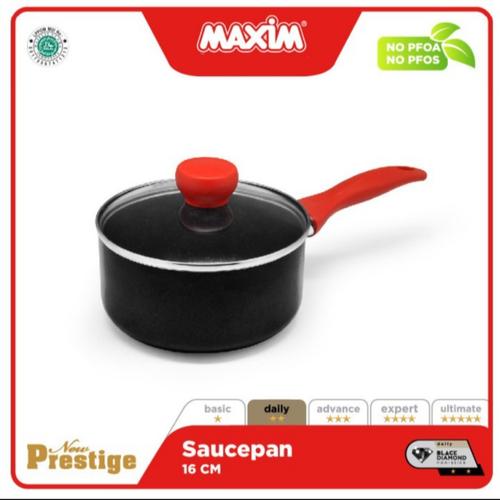 Jual Maxim panci teflon 16cm + tutup kaca new prestige / sauce pan 16cm ...