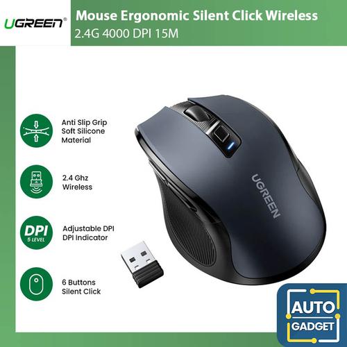 Promo UGREEN Mouse Ergonomic Silent Click Wireless 2.4G 4000 DPI 15M ...