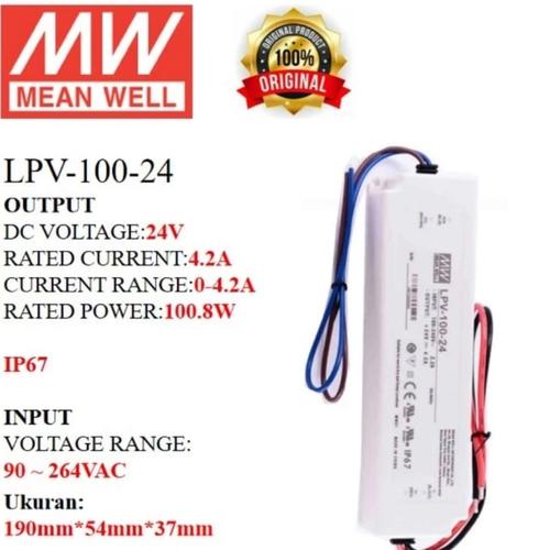 Jual POWER SUPPLY MEAN WELL 24V LPV - 100 - 24 MEAN WELL100 WATT DC 24 ...