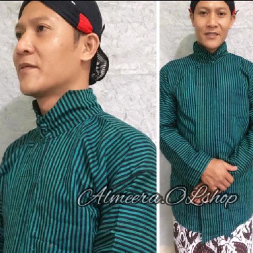 Jual baju Jawa Surjan lurik lurik hijau tosca dan merah abu" - Hitam, M ...
