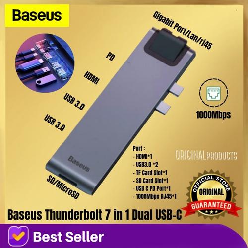 Jual BASEUS USB C THUNDERBOLT 3 TO HUB 3.0 HDMI LAN GIGABIT PD MICRO SD ...