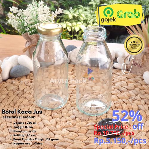 Jual Botol kaca bening 280ml jus round minuman susu kopi cap kaleng ...
